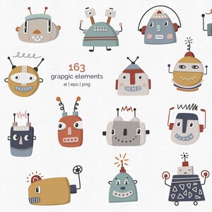 Robot Clipart Baby Digital Nursery Art Seamless Pattern Digital Paper ...