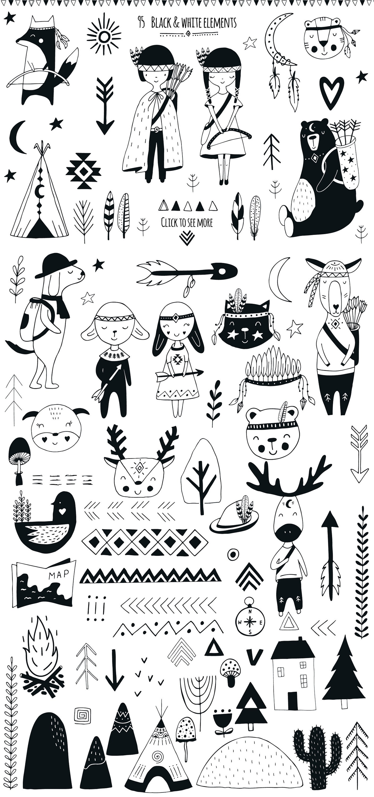 Explorer Animals Kids Tribal Set Vector PNG Scandinavian Animals ...