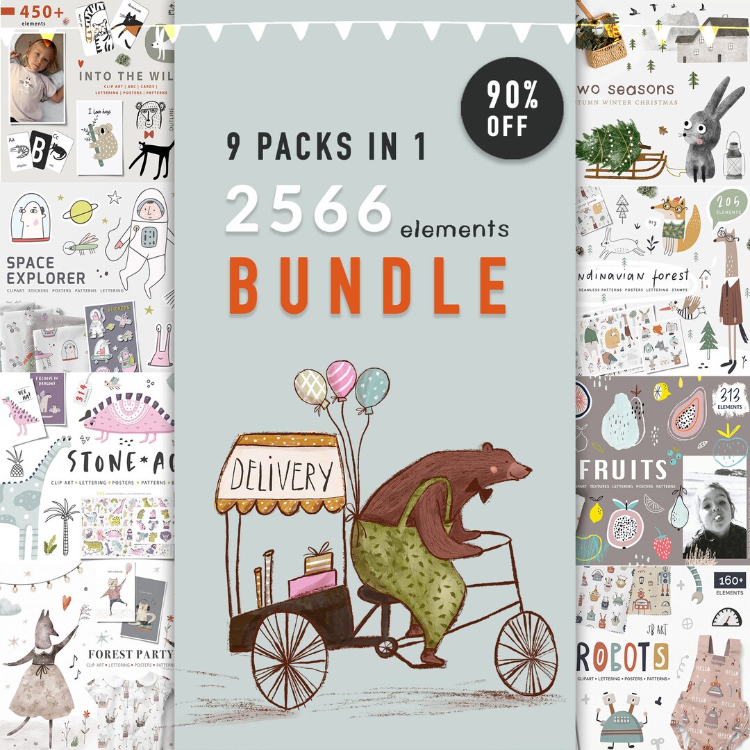 Bundle Clipart for Kids Winter Autumn Christmas Scandinavian Forest ...