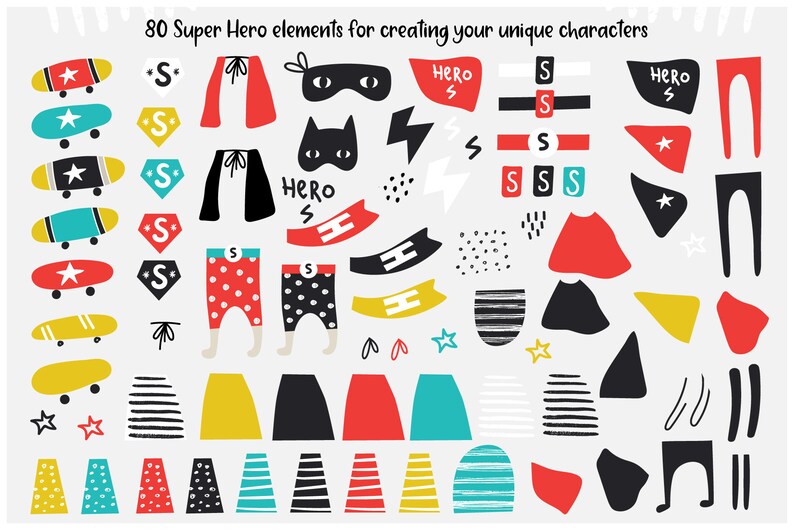 Super Hero Digital Kids Vector Clipart Child PNG Illustrations Animals ...