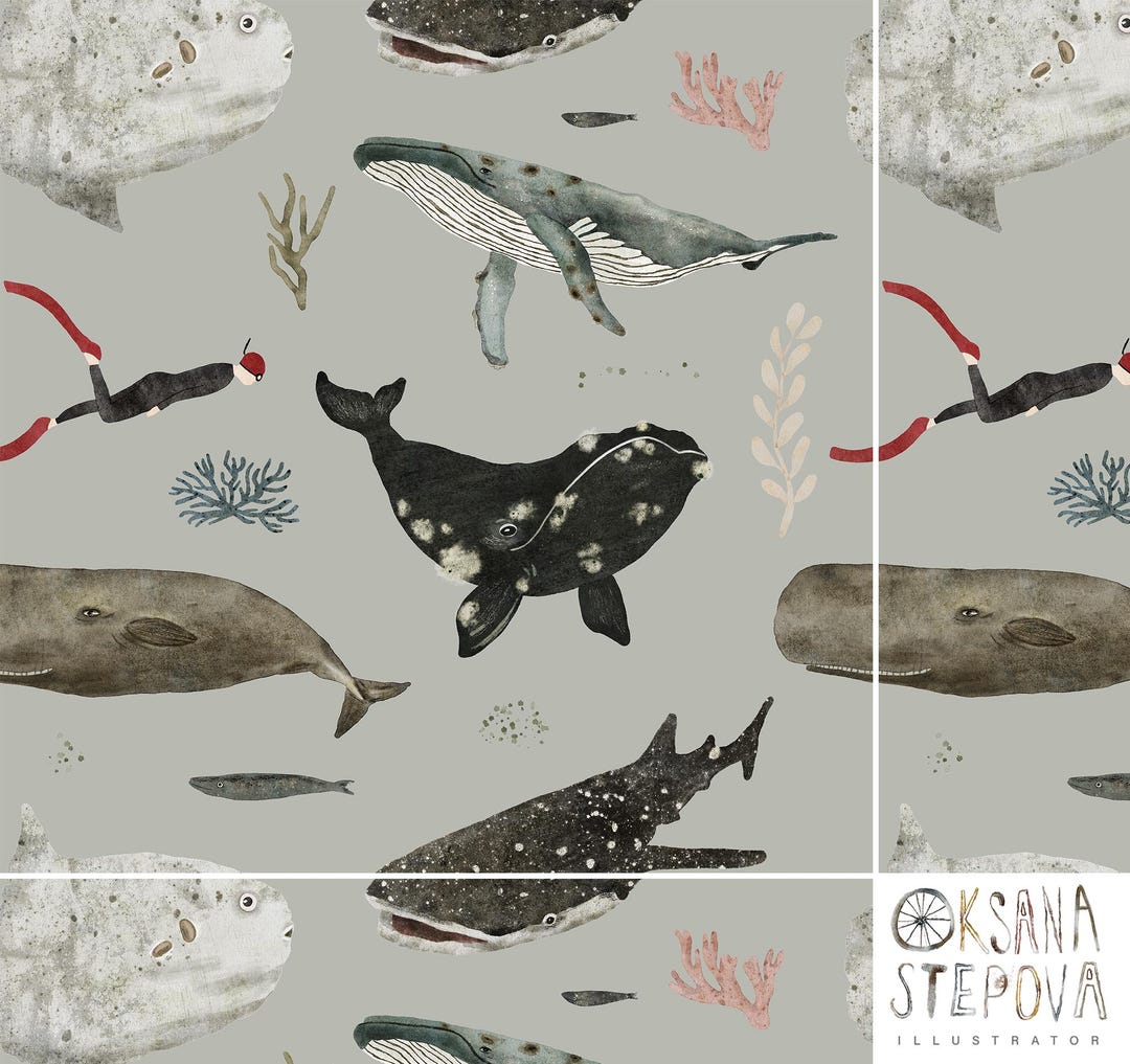 Whimsical Whale Seamless Digital Paper | Kids Fabric Pattern ...