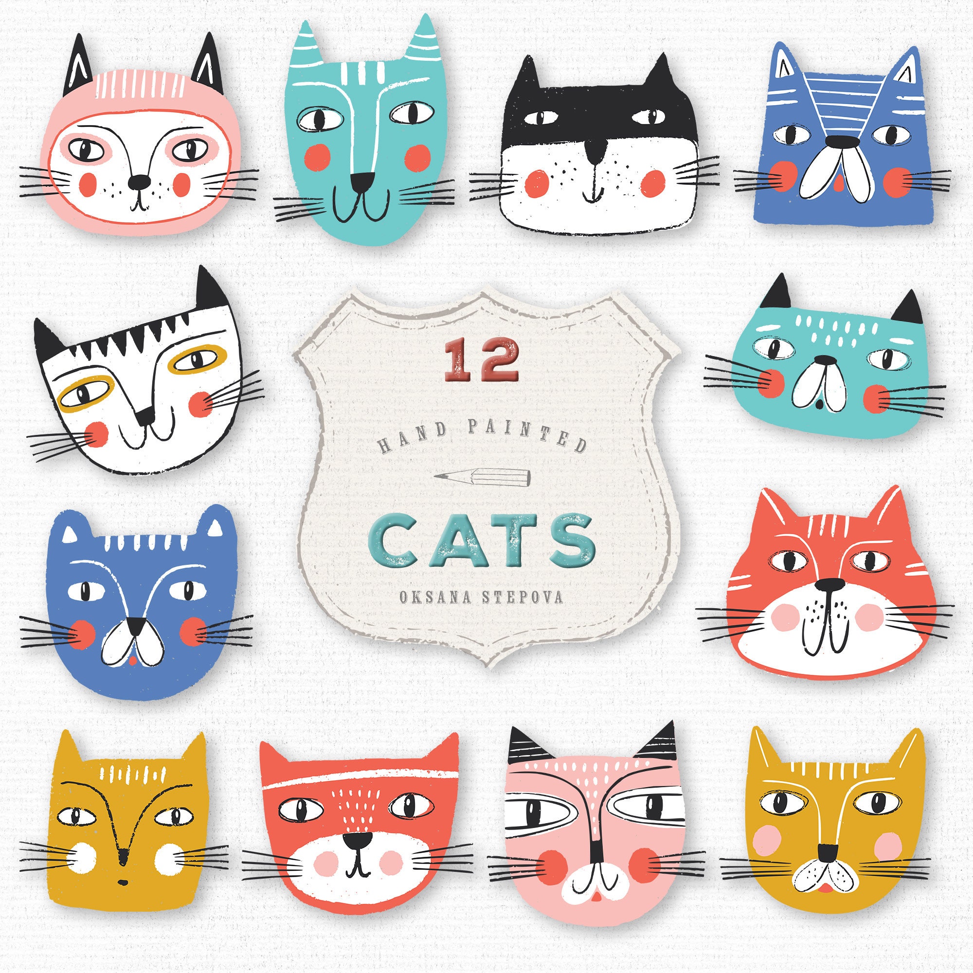 Cute Kids Digital Kitty Clipart PNG Printable Cat Faces Baby Pussycat ...
