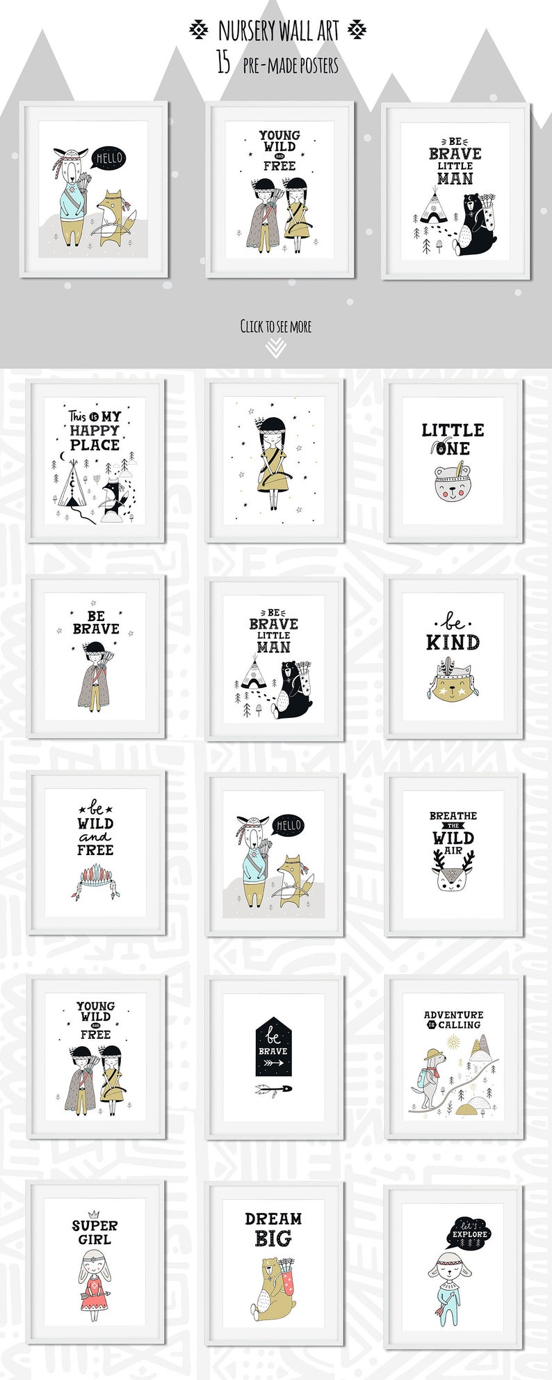 Explorer Animals Kids Tribal Set Vector PNG Scandinavian Animals ...