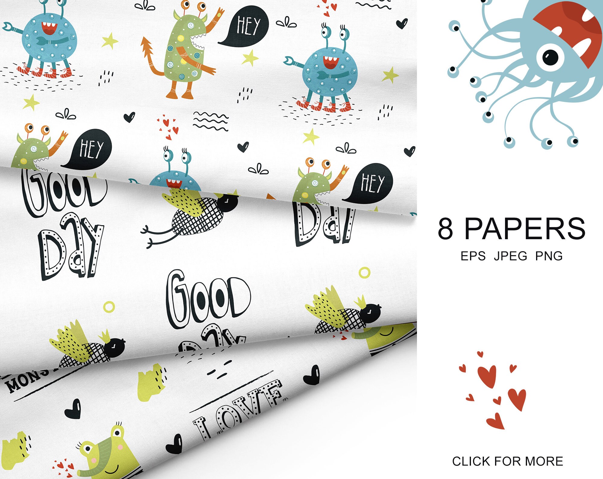 Digital Paper Pack With Cute Monsters Kinds Seamless Patterns - Etsy