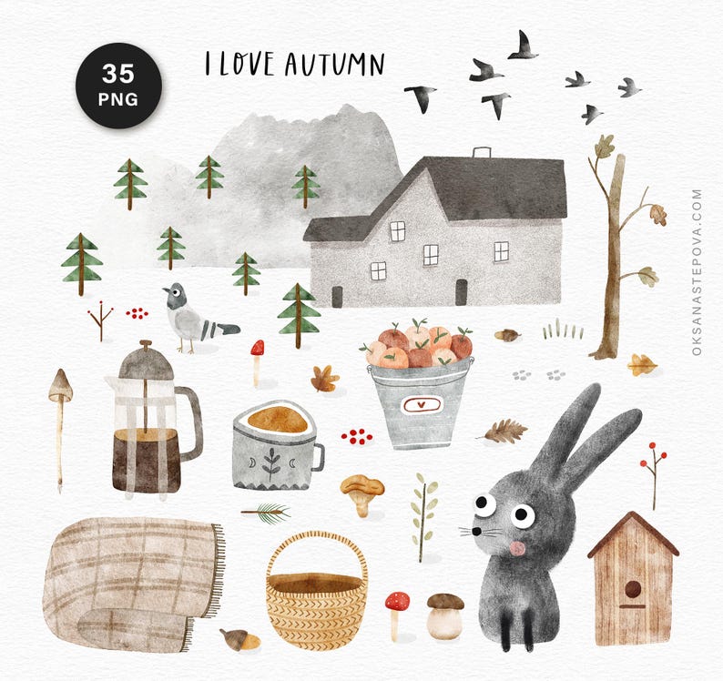 Autumn Forest Kids Clipart | Cozy Fall Elements, Woodland Animals PNG ...