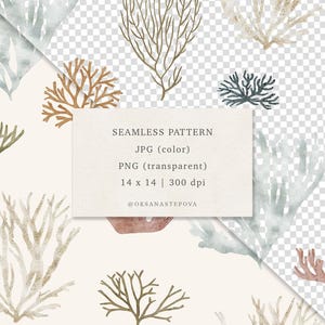 Watercolor Coral Reef Seamless Pattern | Ocean Seaweed Digital Paper ...