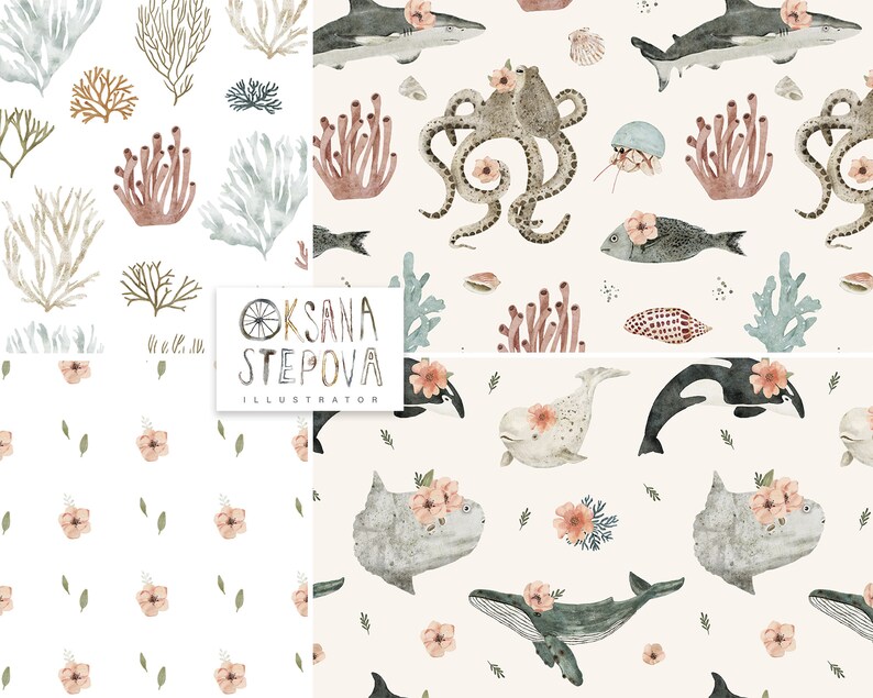 Underwater Seamless Patterns | Sea Life Digital Paper | Printable ...