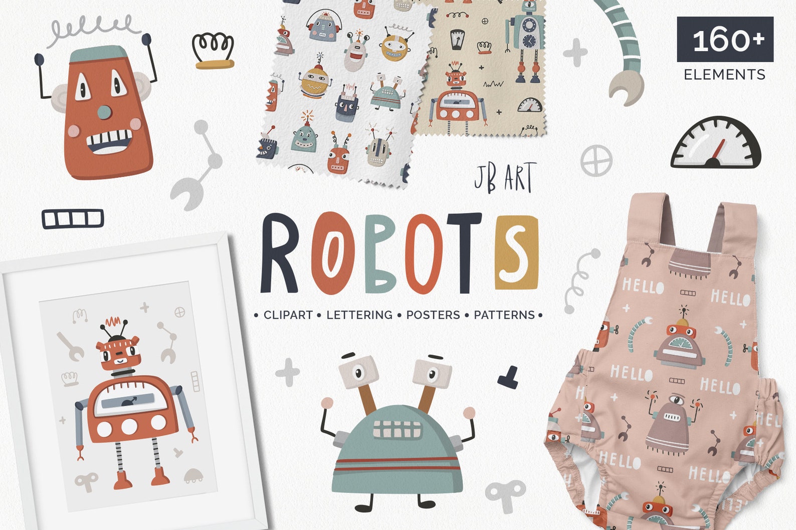 Robot Clipart Baby Digital Nursery Art Seamless Pattern Digital Paper ...