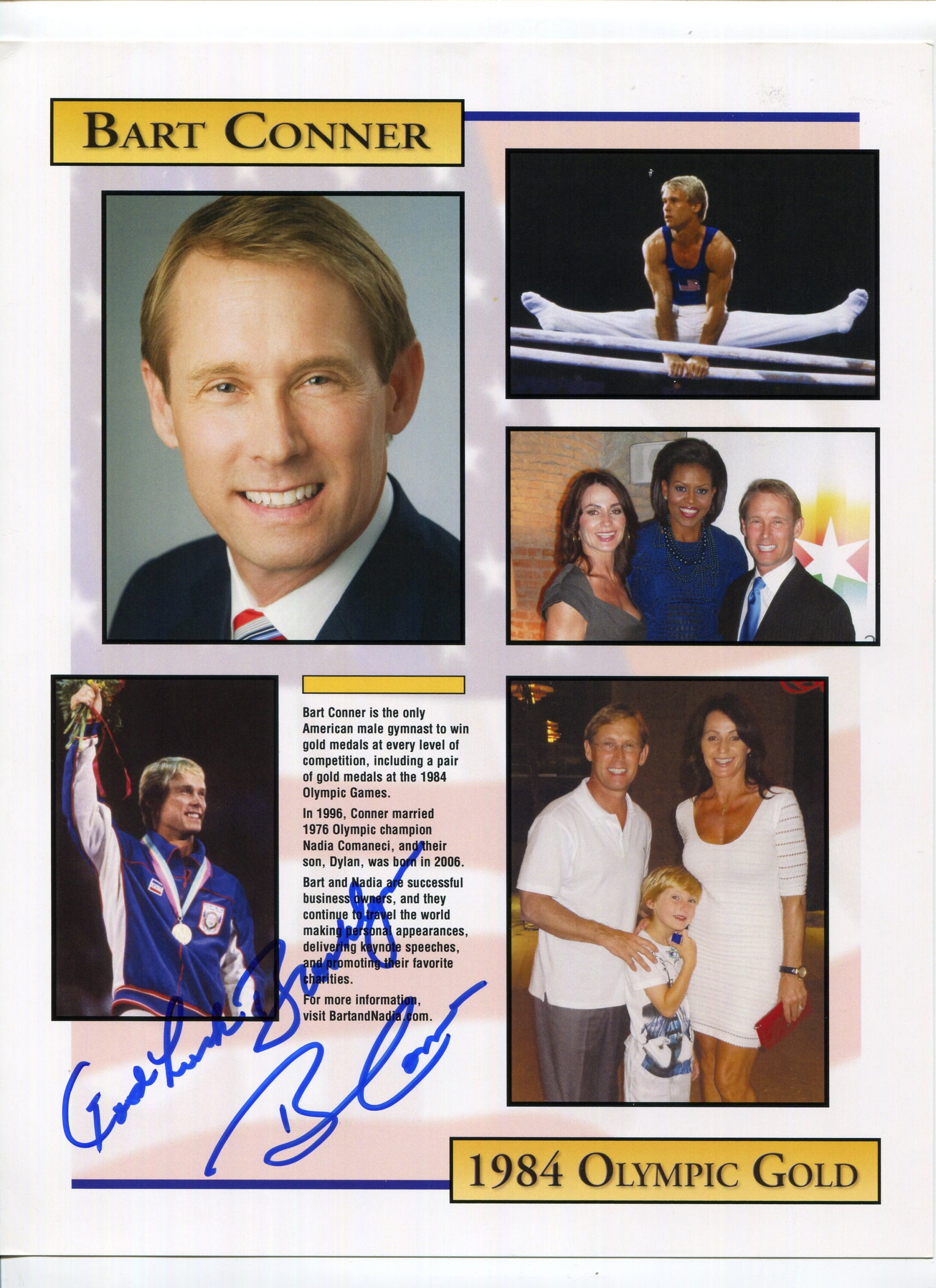 Olympic Gold Men's Gymnastics, Bart Conner, 8-1/2 X 11 Inch Genuine ...
