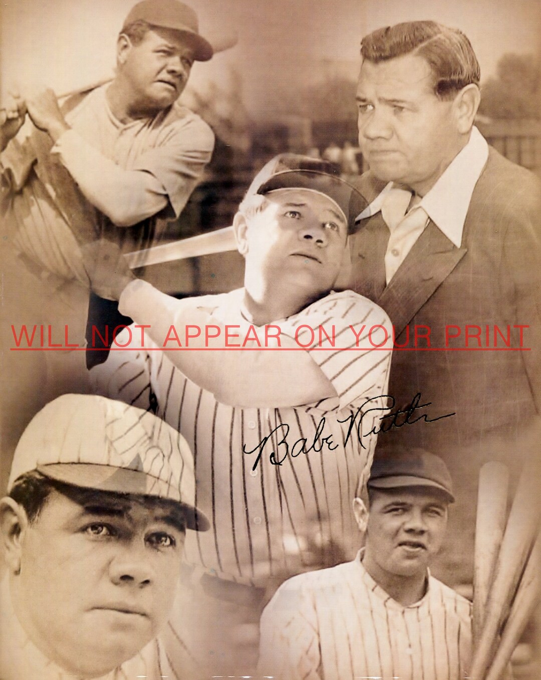 Babe Ruth Signature Reprint 8" X 10" Photo Vintage Look Printed on ...