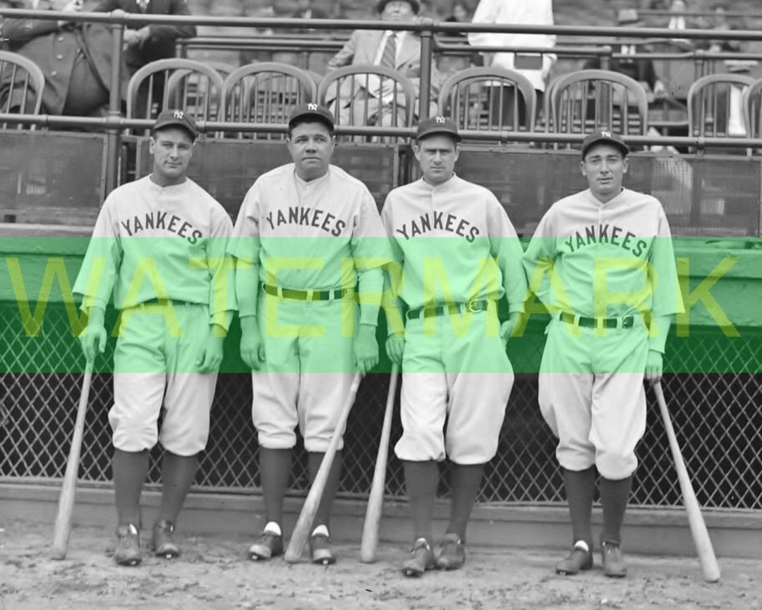Babe Ruth, Lou Gehrig, Earle Combs, Tony Lazzeri 8 X 10 Photo B&W on ...
