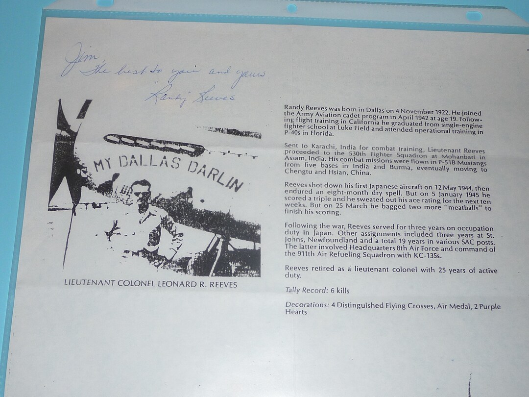 Military WW2 Ace Randy Reeves (leonard R. Reeves, Lt. Col) Genuine ...