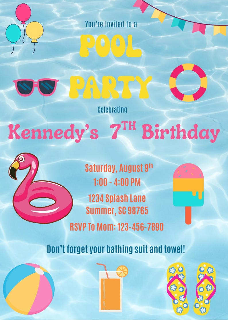 Customizable Pool Party Invitation - Etsy