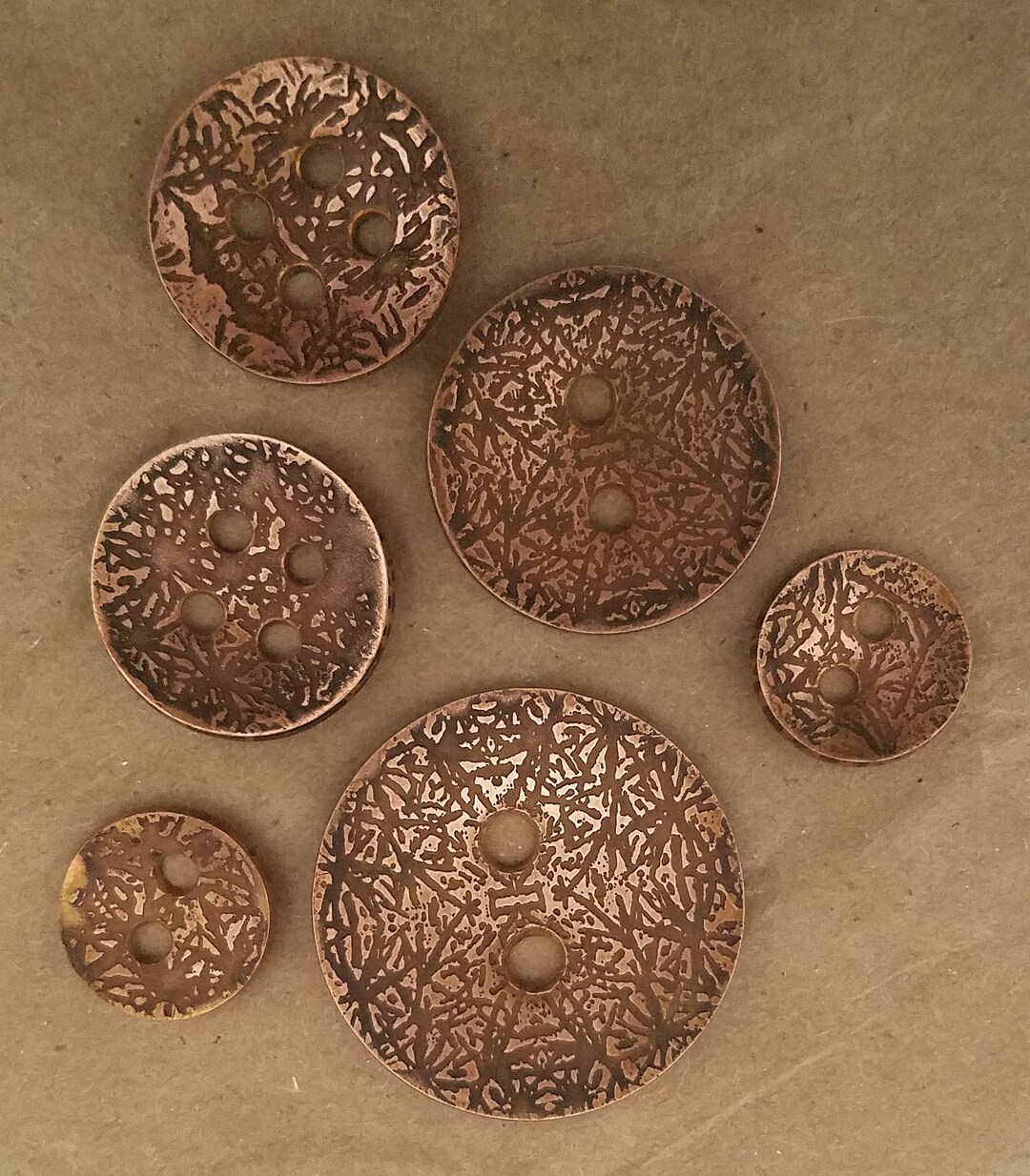 Handmade Star Moss Buttons, Etched Abstract Pattern Copper Brass Metal ...