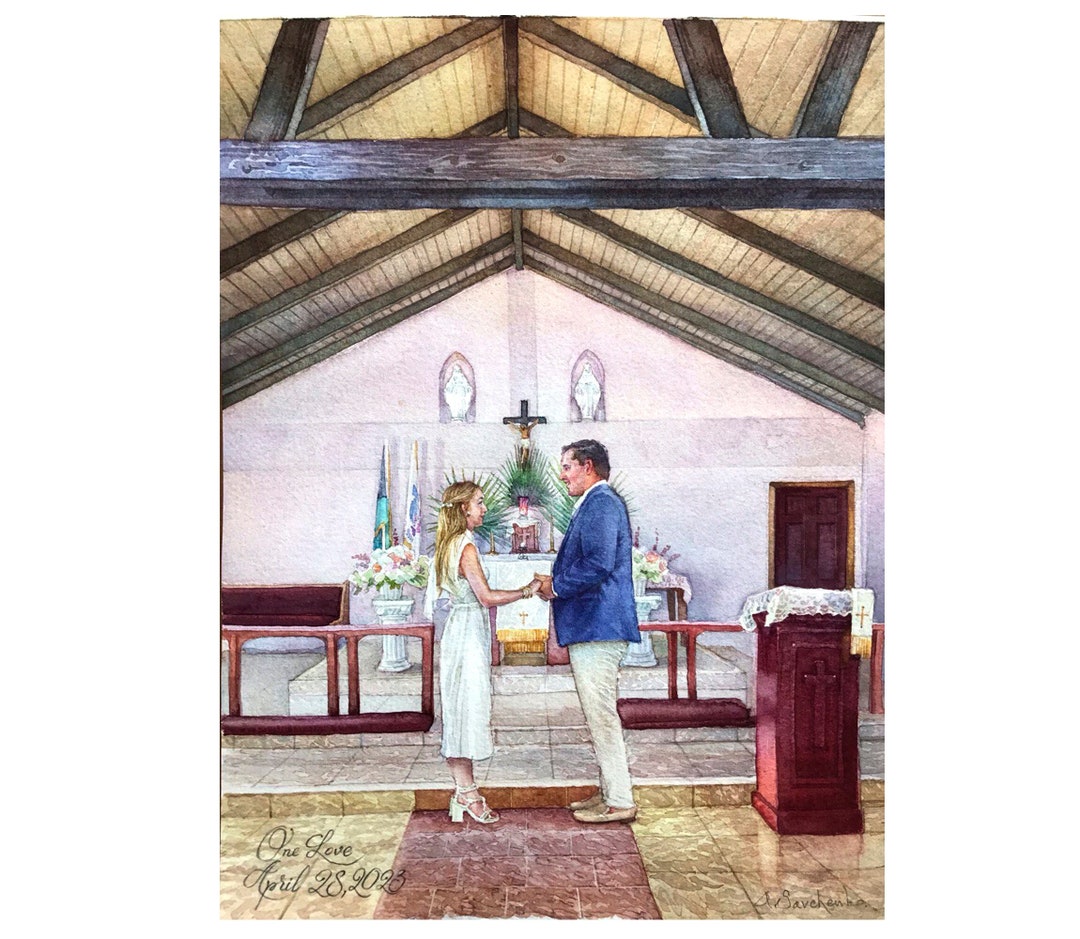 Custom Bride and Groom Portrait Wedding Ceremony Painting Watercolor ...