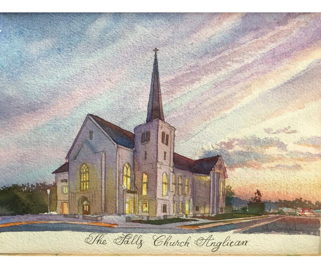 Watercolor Painting of Church at Sunset Wedding Venue Painting Wedding ...