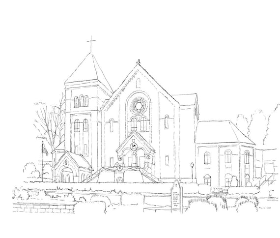 Arte Lineal De La Iglesia Pegatina For Sale Con La Obra «Templo De