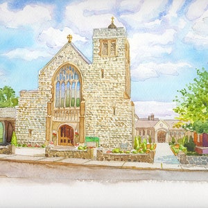 Wedding Venue Painting Watercolor Custom Church Painting Wedding Church ...