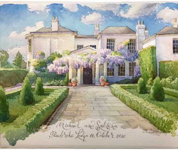 Watercolor Wedding venue painting Personalized Wedding venue | Etsy