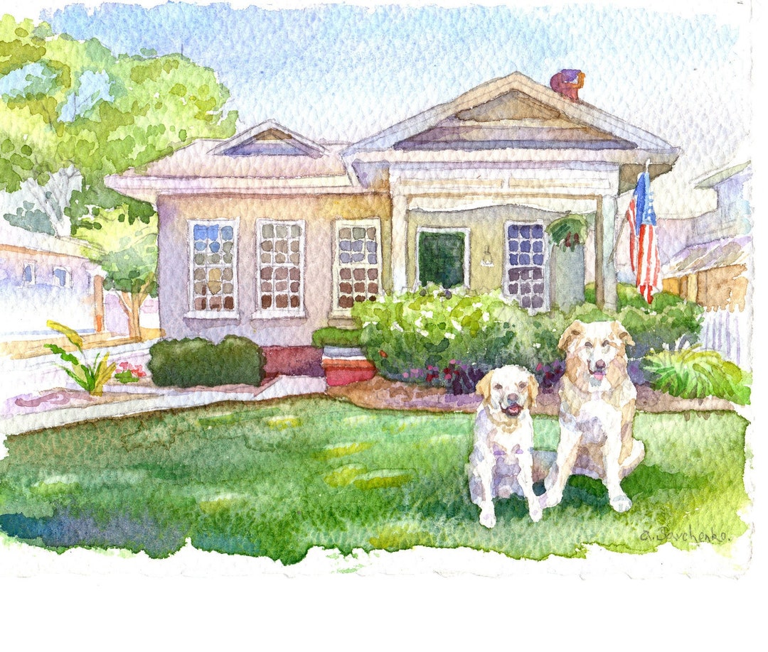 Custom House Portrait With Pet Watercolor House Painting Hand Painted ...