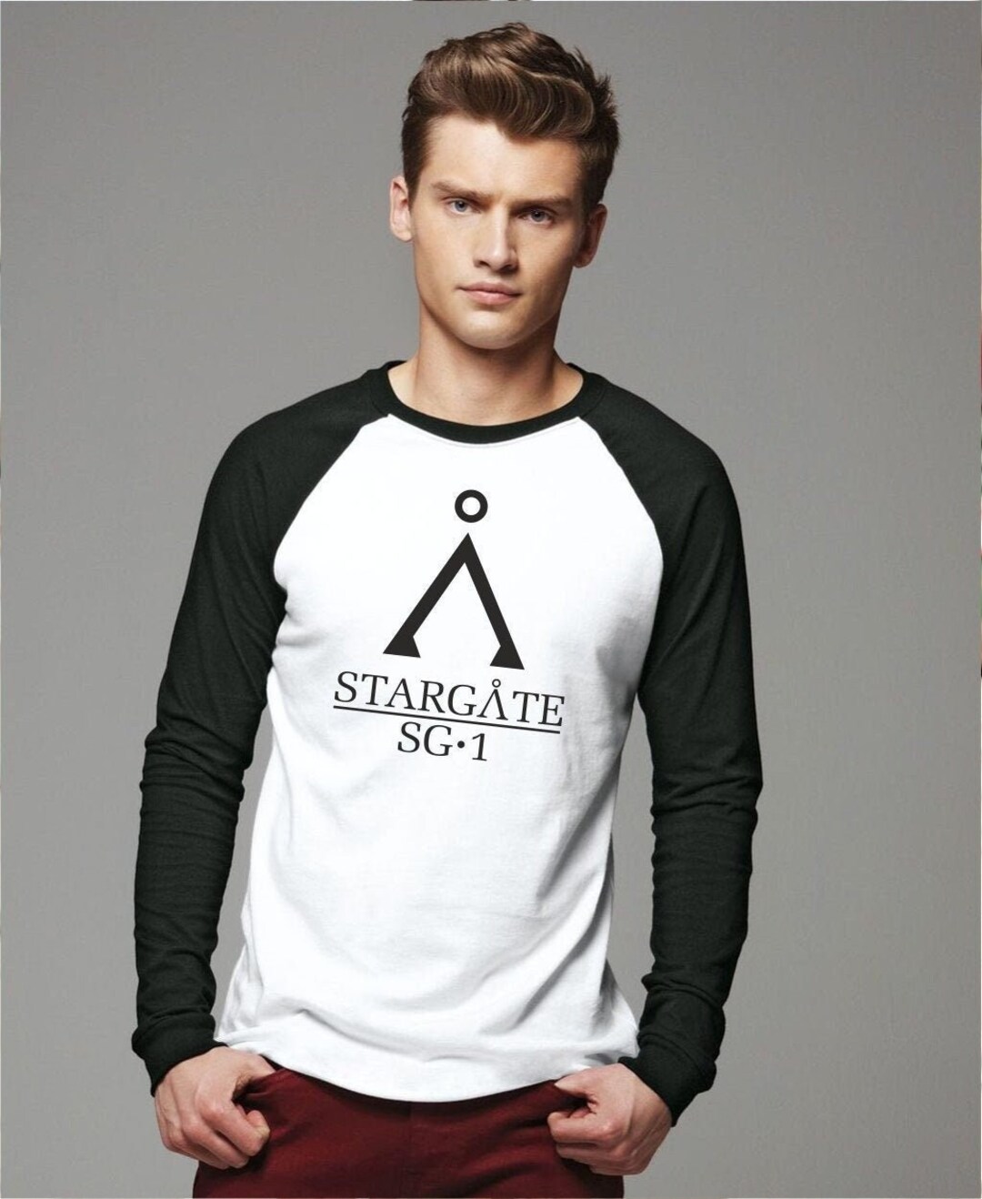 SG1 T-shirt Long Sleeve Baseball Reglan Shirt Vintage Stargate Atlantis ...