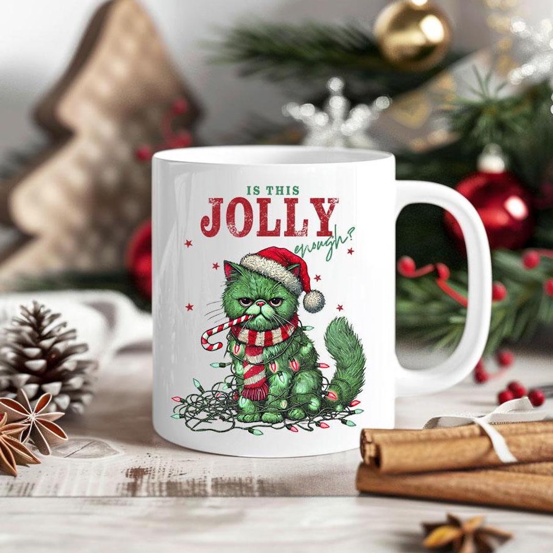 Is This Jolly Enough Funny Cat Christmas Mug, Funny Xmas Mug, Funny ...