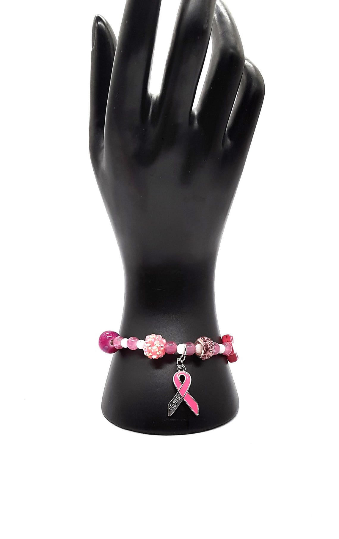 Breast Cancer Awareness Bracelet Pink Stretch Bracelet Ribbon of Hope ...