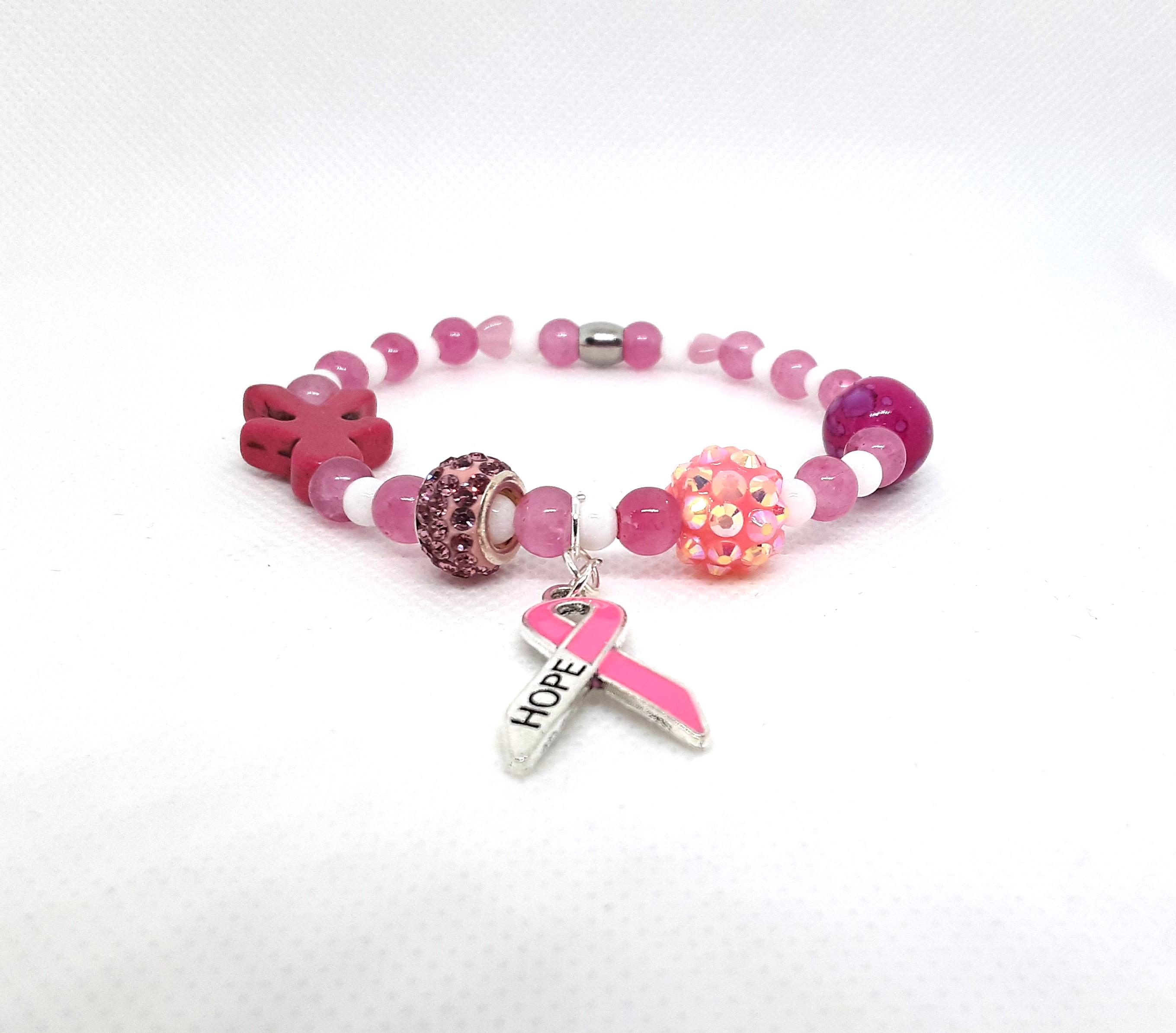 Breast Cancer Awareness Bracelet Pink Stretch Bracelet Ribbon of Hope ...