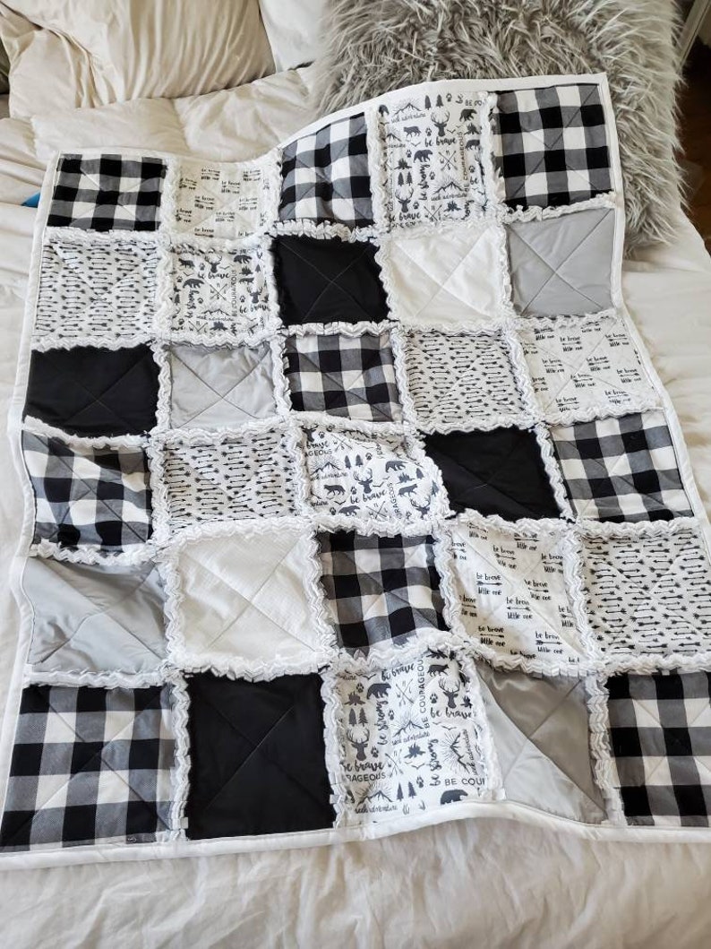 Baby Rag Quilt Woodland Quilt Plaid Rag Quilt Bear Cub - Etsy