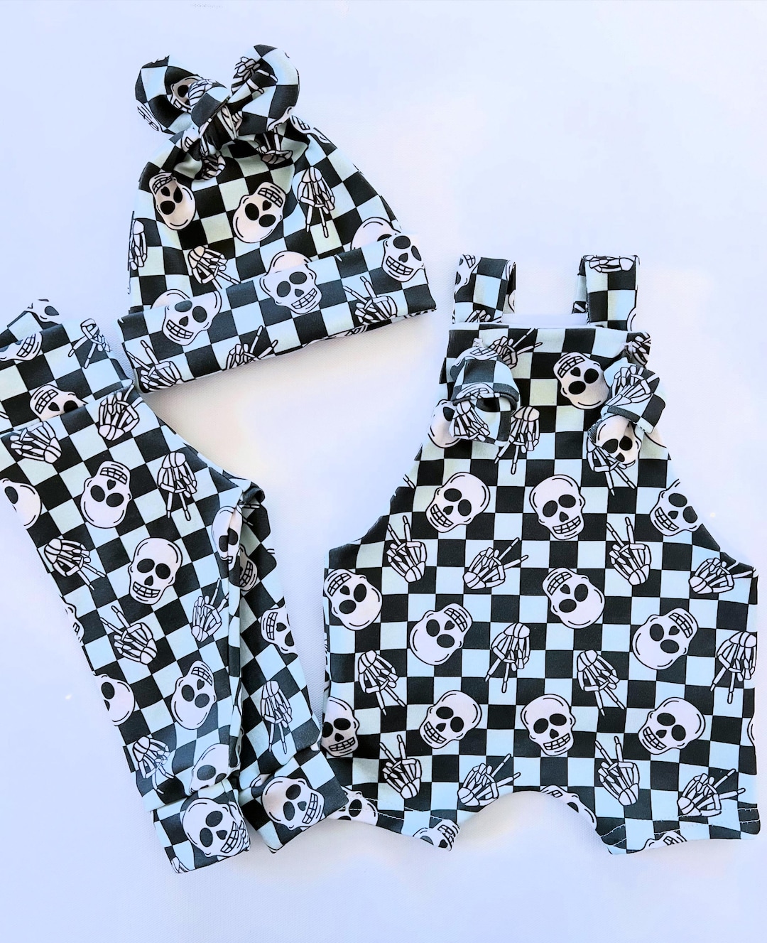 Skeleton Overalls, Leggings & Beanie Set: Organic Knit Cotton Halloween ...