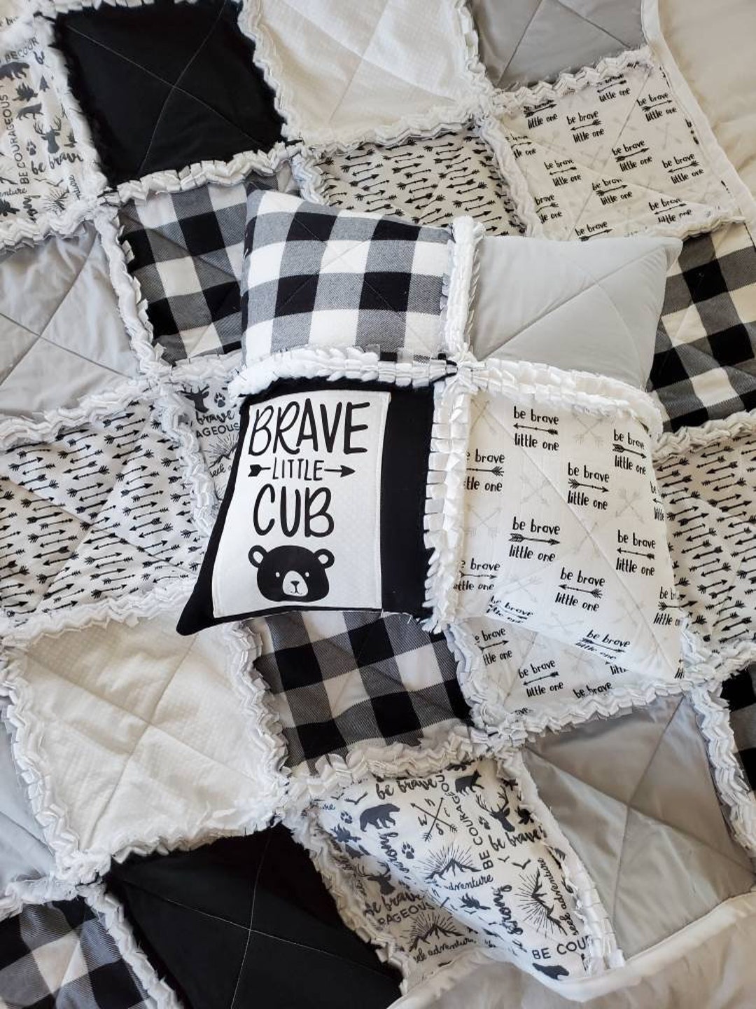 Baby Rag Quilt, Woodland Quilt, Plaid Rag Quilt, Bear Cub Theme Quilt ...