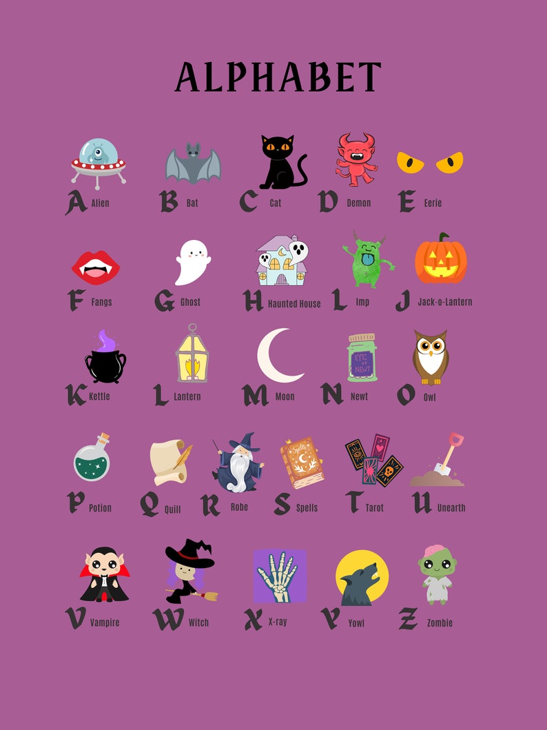 Halloween Alphabet Poster, Digital Download, Large Print, Nursery ...