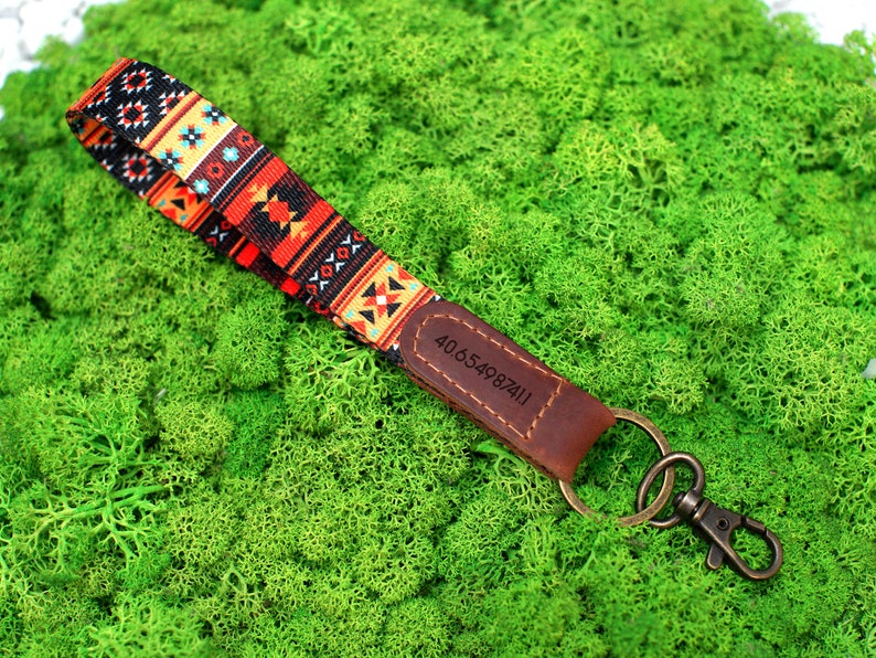 Wrist Leather Keychain Personalized Aztec Pattern Key Holder - Etsy
