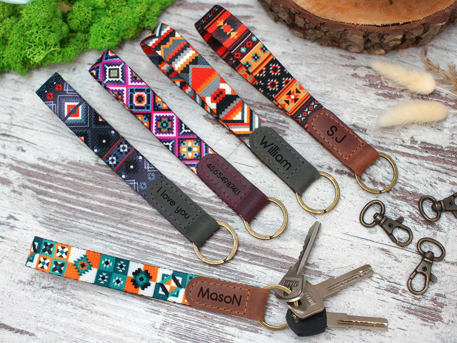 Wrist Leather Keychain Personalized Aztec Pattern Key Holder - Etsy