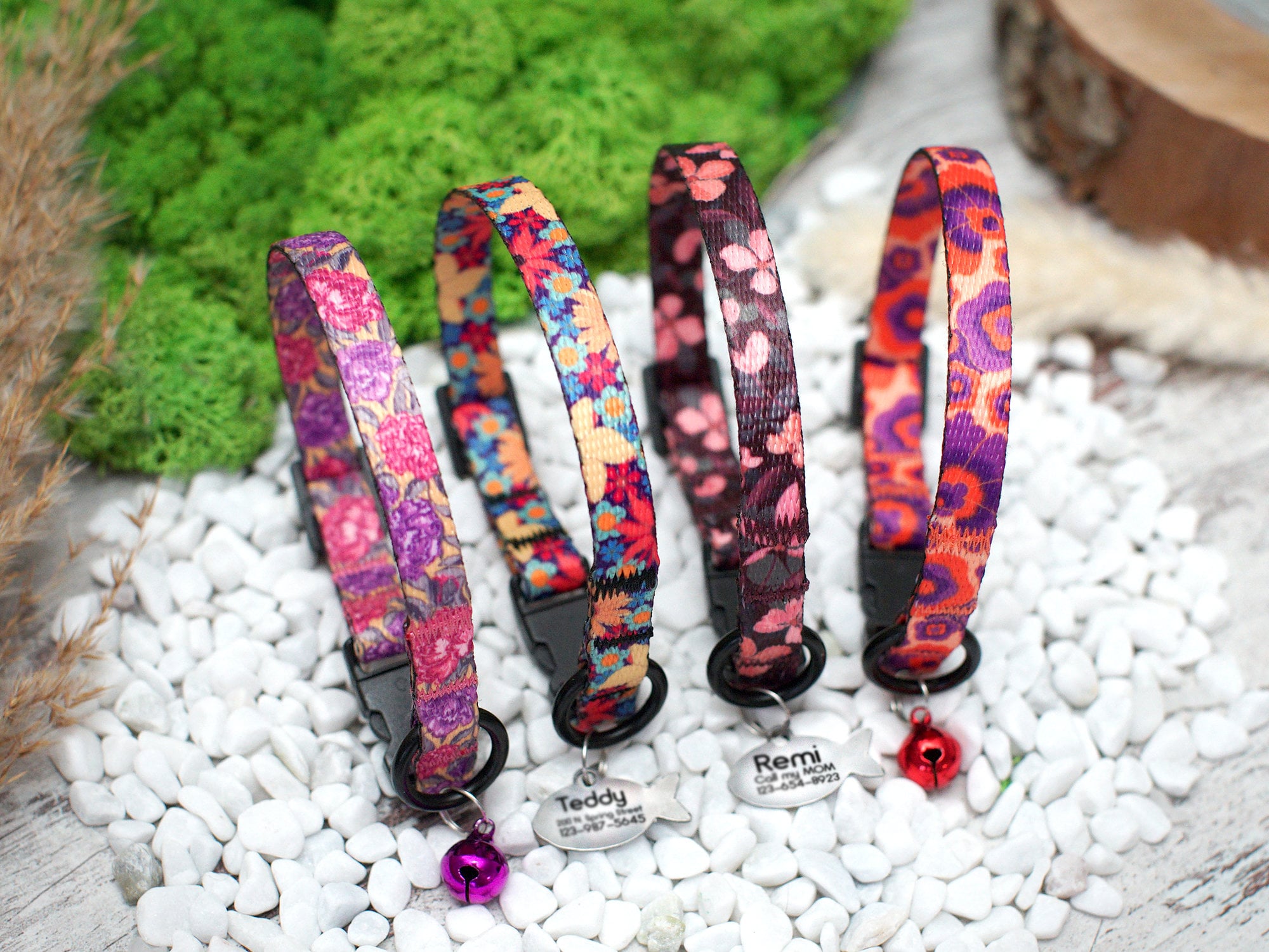 Breakaway Cat Collar - 4 Floral Prints, Personalized Pet Collars With ...