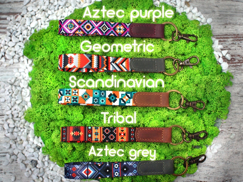 Wrist Leather Keychain Personalized, Aztec Pattern Key Holder ...