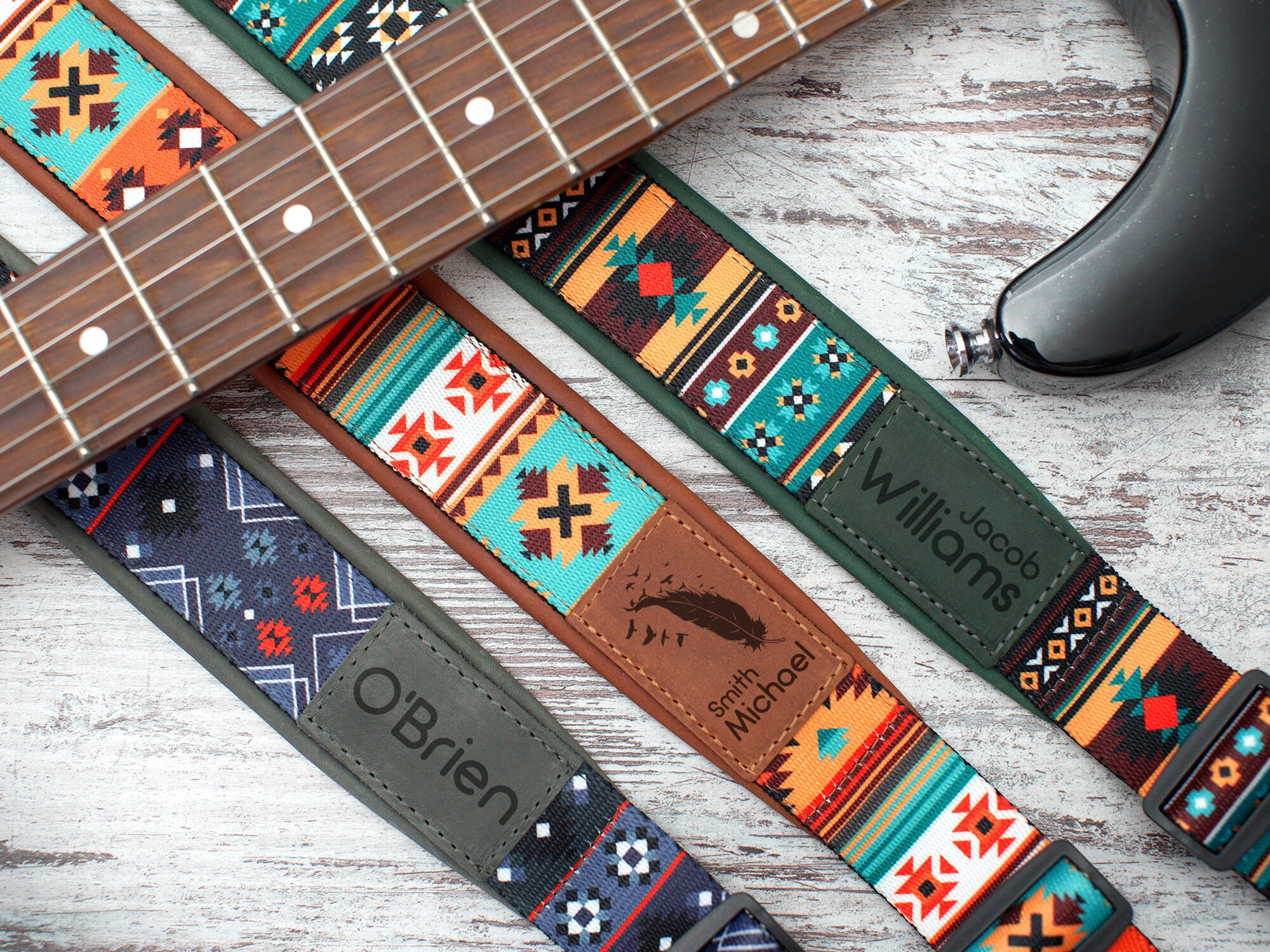 Leather Electric Guitar Strap, Personalized Bass Guitar Straps, Guitar ...