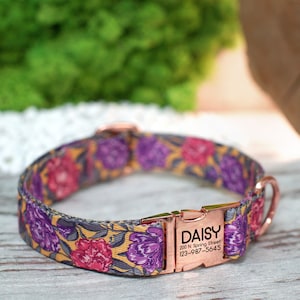 Personalized Flower Dog Collars, Floral Design Dog Collar With Metal ...