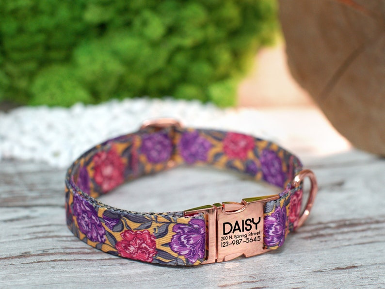 Custom Dog Collar With Floral Prints, Personalized Dog Collars, Cute ...