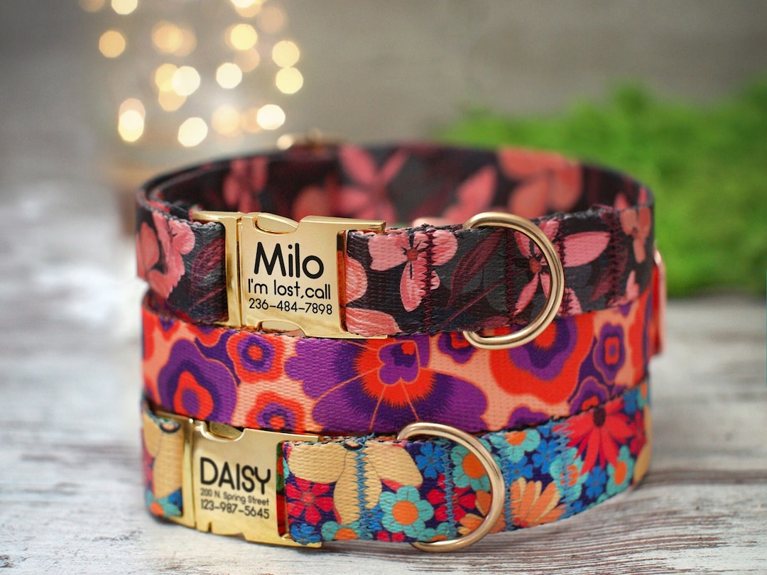 Custom Dog Collar With Floral Prints, Personalized Dog Collars, Cute ...