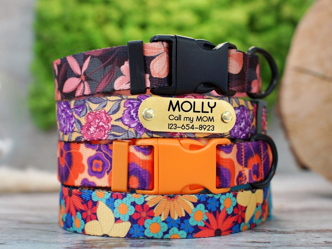 Personalized Dog Collar - 4 Floral Patterns, Custom Puppy Collar With ...