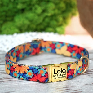 Personalized Flower Dog Collars, Floral Design Dog Collar With Metal ...
