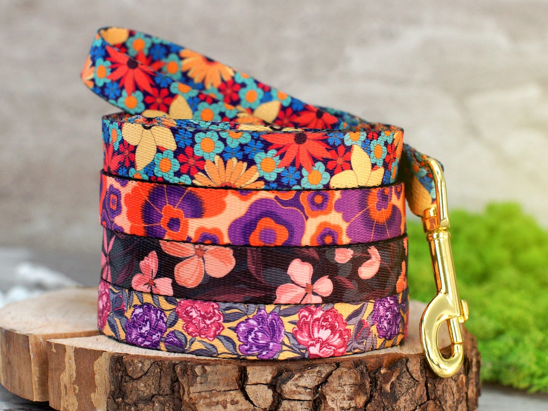 Custom Dog Leash With Metal Carabiner, Floral Pattern Puppy Leash ...