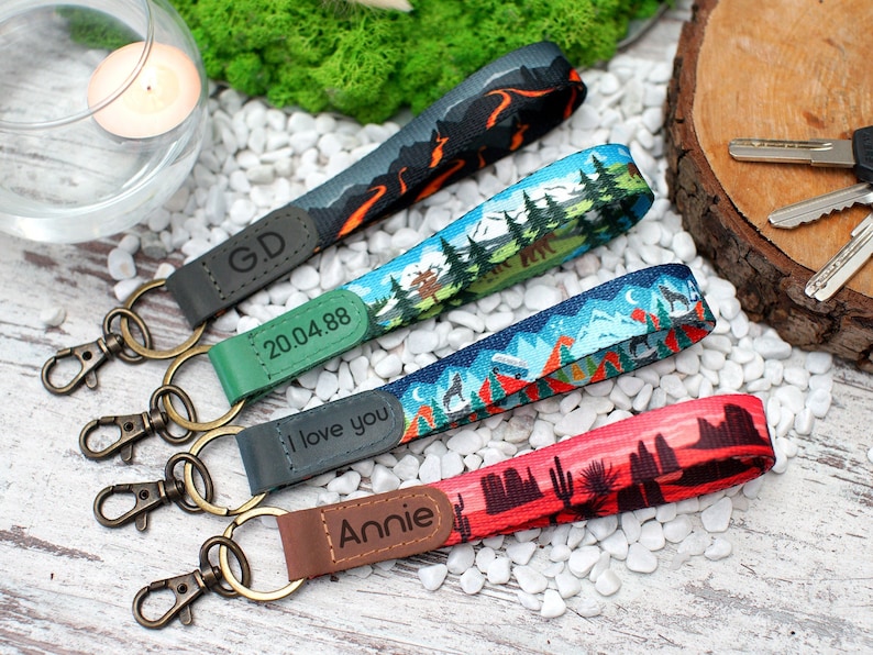 Personalized Wristlet Keychain, Nature Pattern Key Fob, Custom Wrist ...