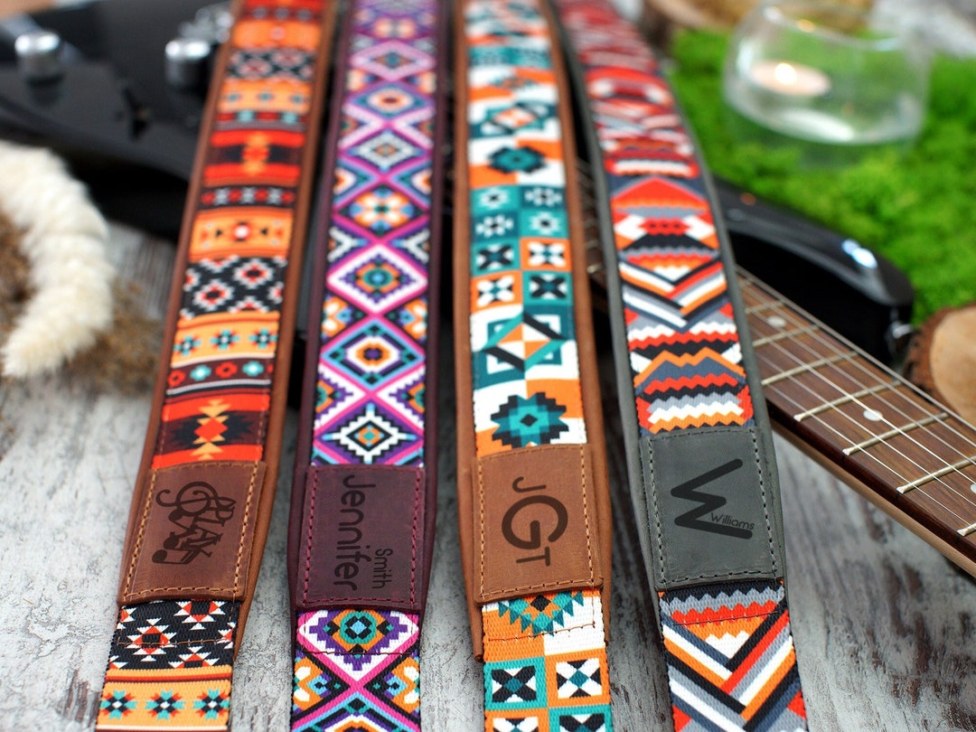 Engraved Leather Guitar Strap, Custom Guitar Strap Acoustic, Crossbody ...