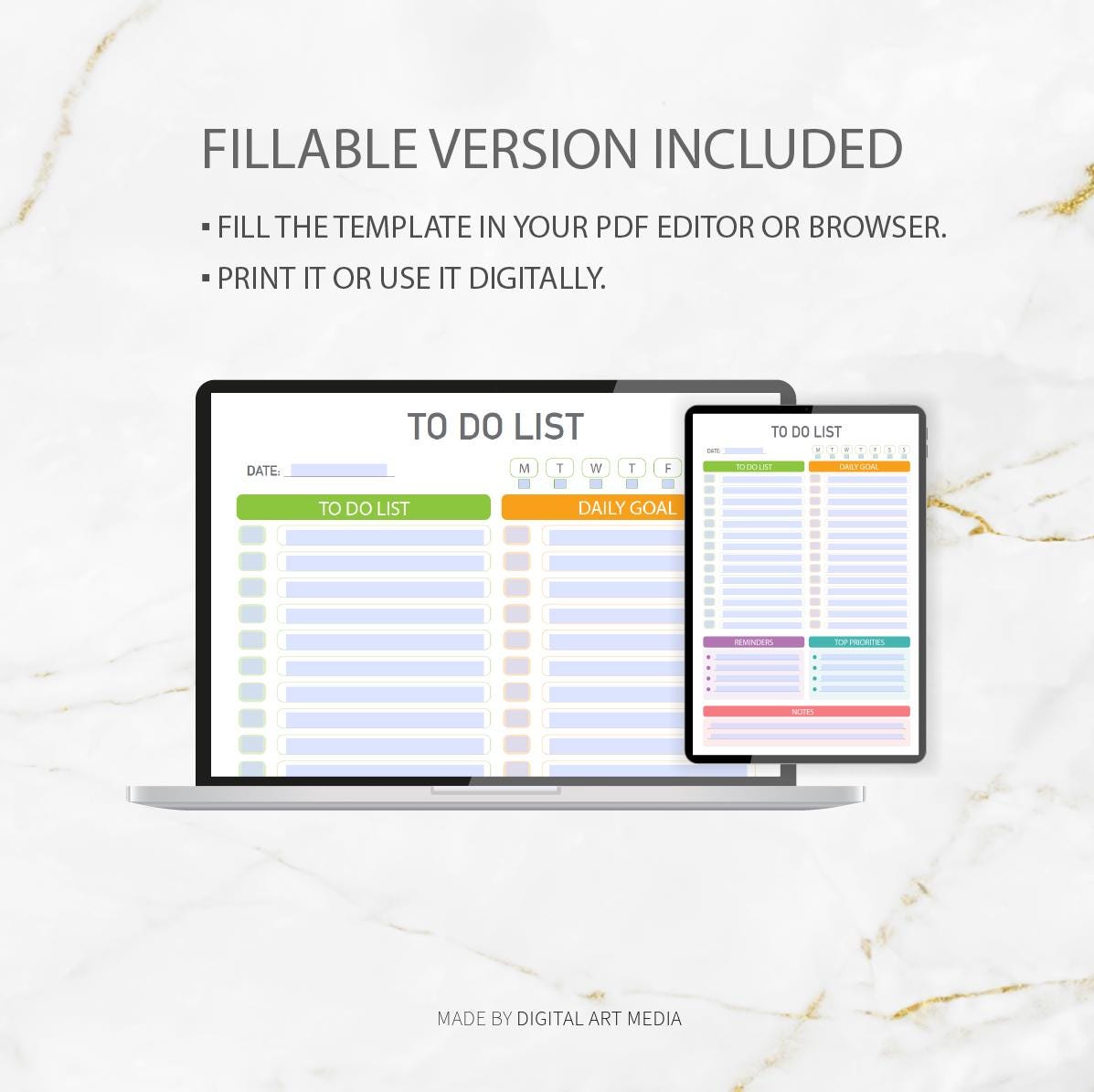 To Do List Planner | Fillable & Printable A4/a5/letter PDF | Instant ...