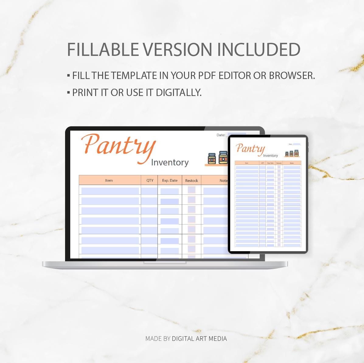 Kitchen Inventory Fillable Printable Planner | Food Inventory ...