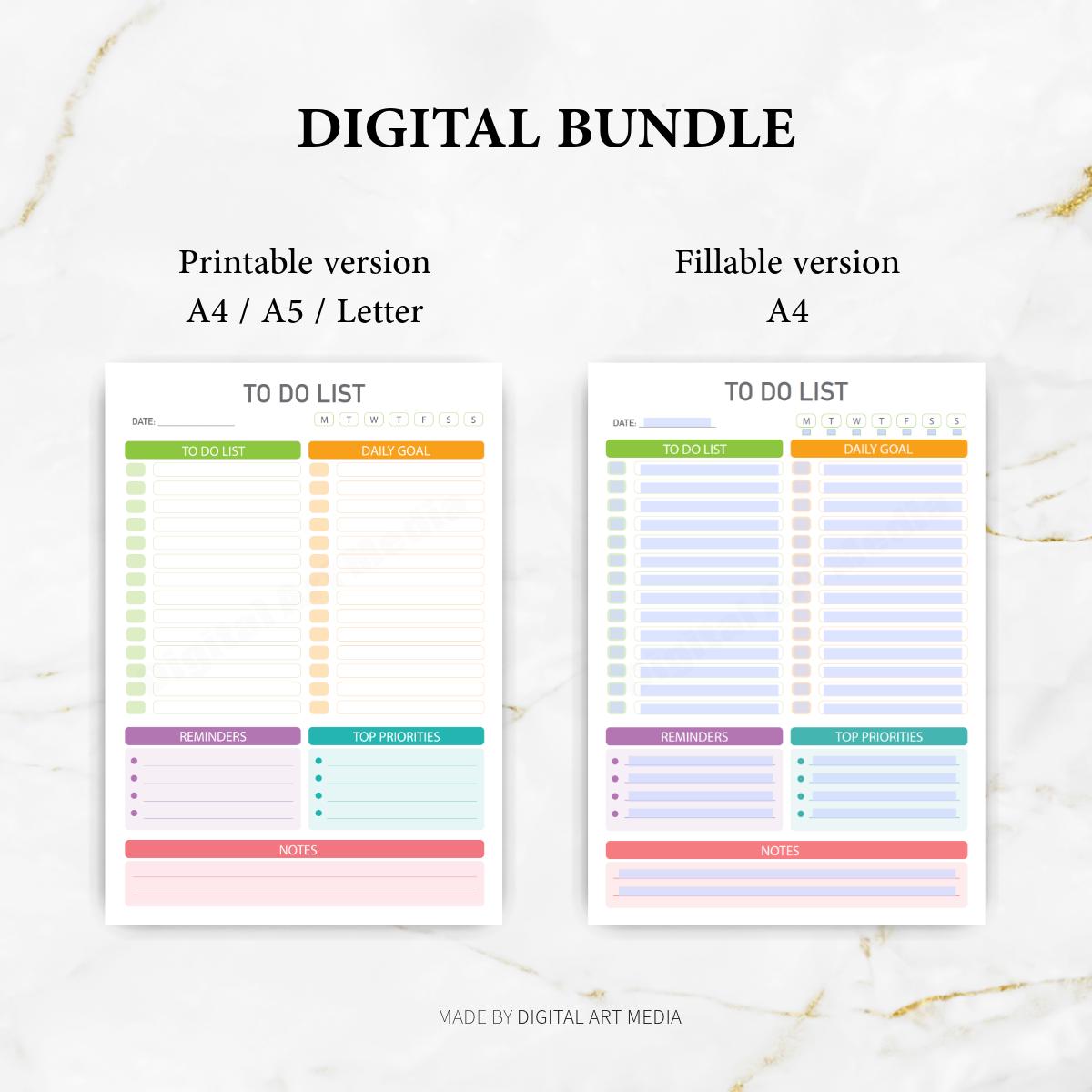 To Do List Planner | Fillable & Printable A4/a5/letter PDF | Instant Download PDF - Etsy