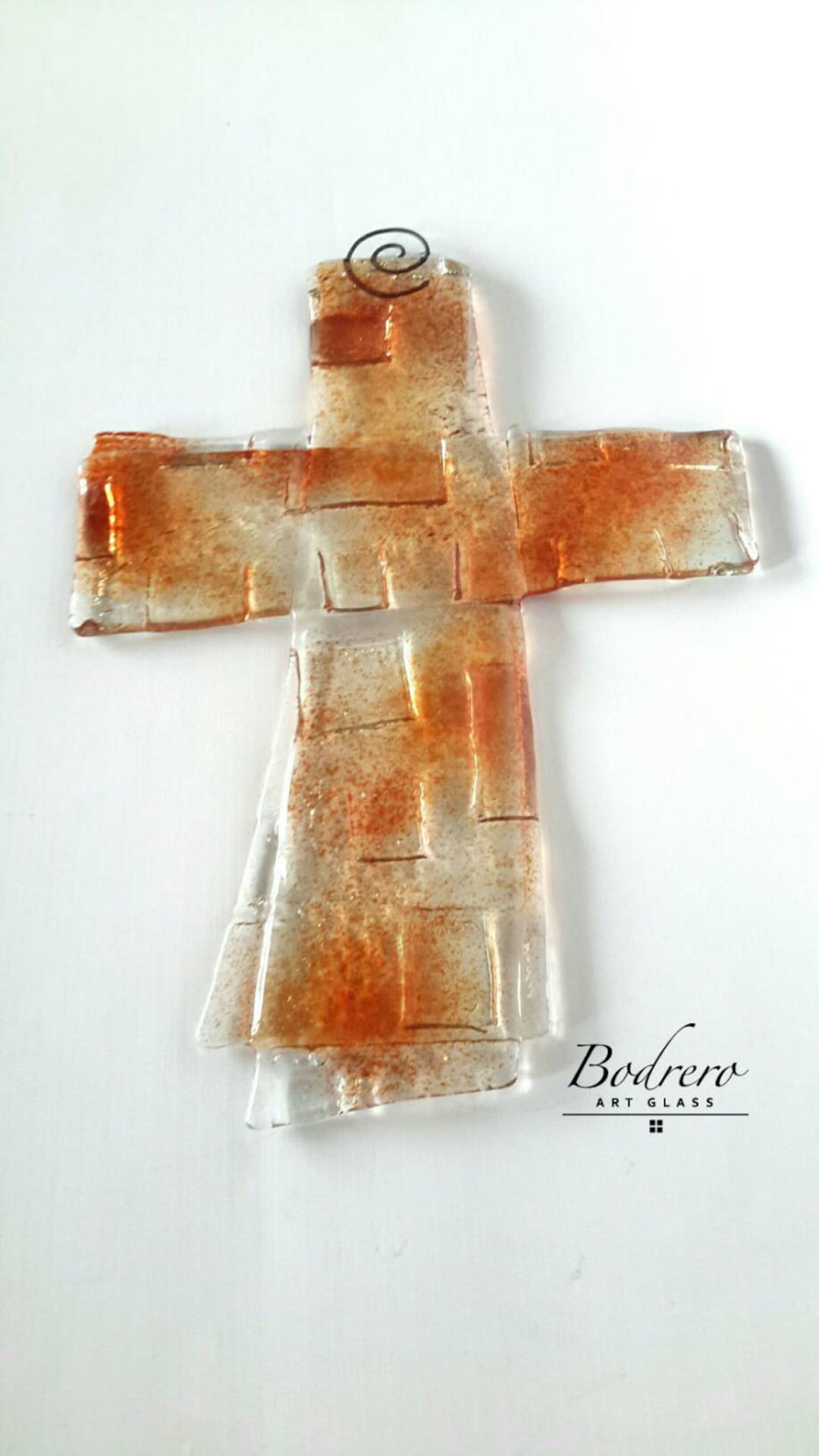 Sacred Art. Crucifix in Transparent Shaded Orange-coloured Glass, Made ...