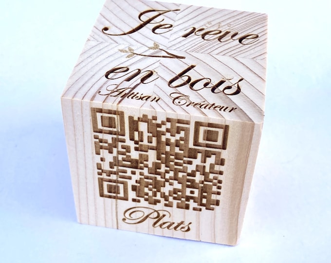 Wooden Cubes With QR Code Laser Engraving, Natural Spruce 65 Mm. Very ...